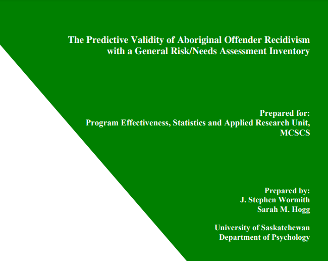 The Predictive Validity of Aboriginal Offender Recidivism with a ...