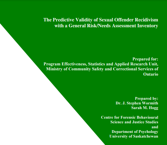 The Predictive Validity Of Sexual Offender Recidivism With A General